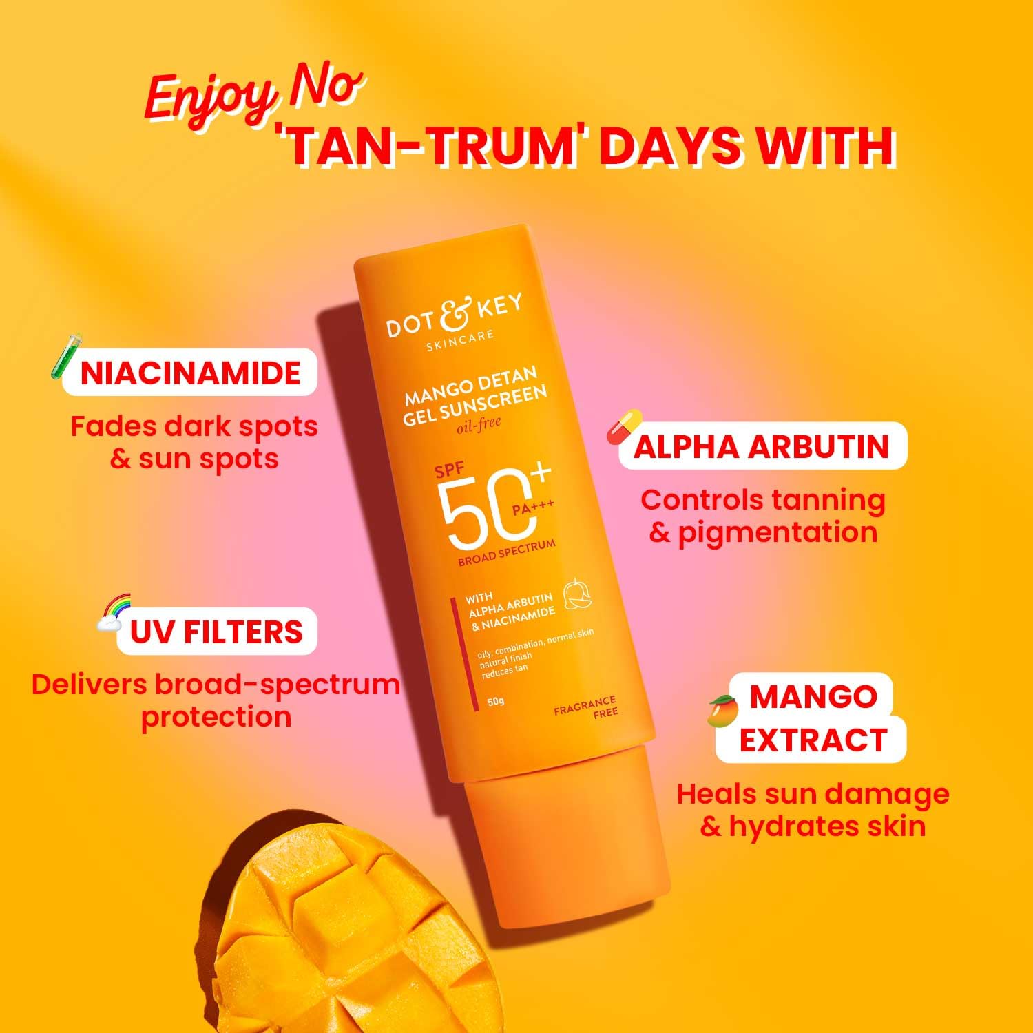 Dot & Key Mango Detan Gel Oil Free Sunscreen SPF 50+ PA+++ 80g - Beautiegen